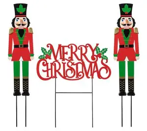 GLITZHOME Metal Nutcracker Merry Christmas Yard Stakes Set 2 - One-color