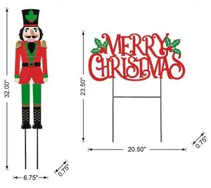 GLITZHOME Metal Nutcracker Merry Christmas Yard Stakes Set 2