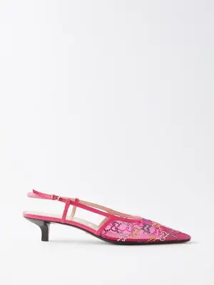 Gucci Gucci - GG 35 Crystal-embellished Mesh Slingback Pumps - Womens - Pink Multi Pink Multi