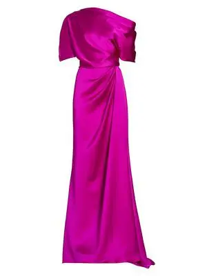 Amsale Draped Off-the-shoulder Gown - Fuchsia