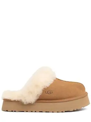 UGG 25mm Disquette Suede & Shearling Mules - Tan