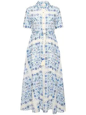 Tory Burch Printed Cotton Midi Shirt Dress - Blue