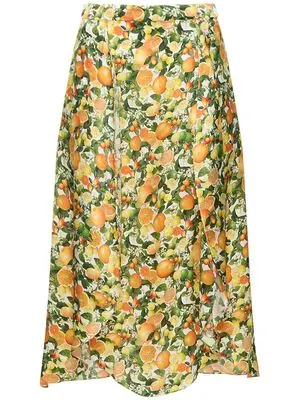 Stella McCartney Lemon Print Silk Midi Skirt - Multicolor