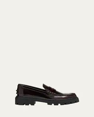TOD'S Gomma Casual Leather Penny Loafers - Mosto
