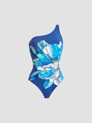 GOTTEX Wild Flower One-shoulder One-piece Swimsuit - Blue Multi