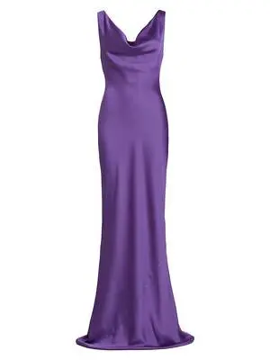 Norma Kamali Women's Satin Cowl-Neck Gown - Purple  Purple