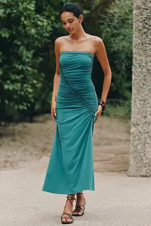 CELANDINE Gabbie Strapless Ruched Midi Dress - Lush Meadow