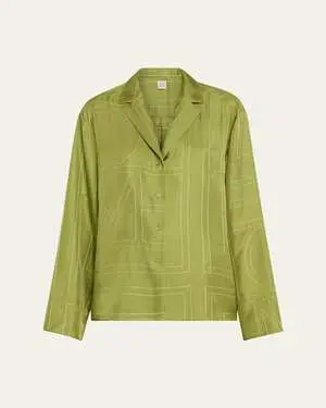 TOTEME Monogram Silk Pajama Top Open Yellow