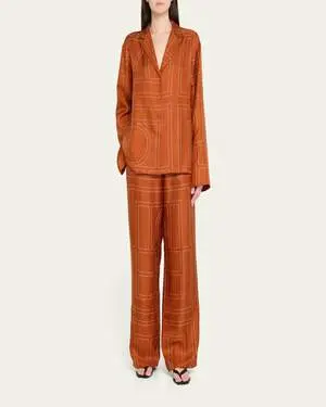 TOTEME Monogram Silk Pajama Top - Rustcopper