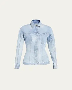 Alaïa Button-Front Fitted Denim Jacket - Bleu Clair