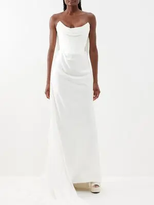 VIVIENNE WESTWOOD Vivienne Westwood - Galaxy Satin Caped Maxi Dress - Womens - Pearl Pearl