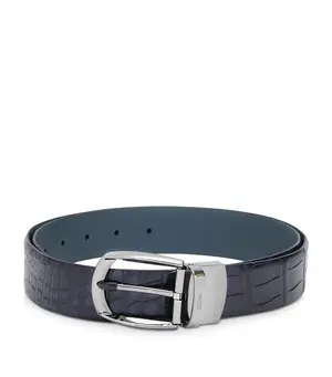 Zegna Crocodile Leather Parentesi Belt - Navy