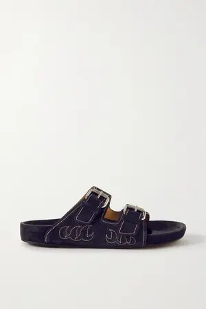 Isabel Marant Lennyo Buckled Embroidered Suede Slides