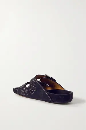 Isabel Marant Lennyo Buckled Embroidered Suede Slides