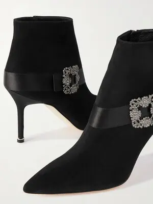 Manolo Blahnik Plinianu 90 Crystal-embellished Suede Ankle Boots