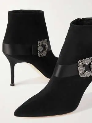 Manolo Blahnik Plinianu 90 Crystal-embellished Suede Ankle Boots
