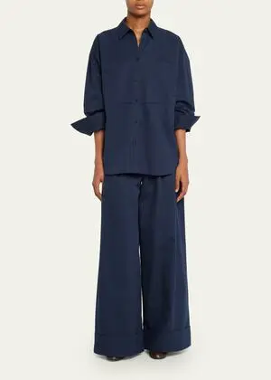 Co Oversized Button Down Top - Navy