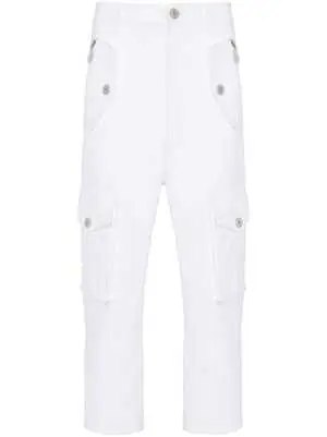Balmain Logo-plaque Cargo-style Cropped Trousers - White