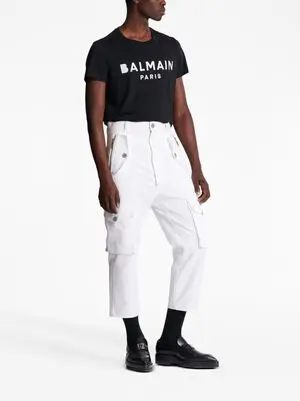 Balmain Logo-plaque Cargo-style Cropped Trousers - White