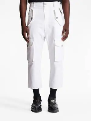 Balmain Logo-plaque Cargo-style Cropped Trousers - White