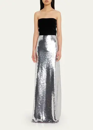 Monique Lhuillier Strapless Sequin-Embellished Gown With Velvet Train - Noir