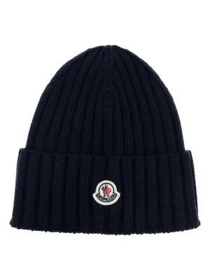 Moncler Ribbed-knit Beanie - Blue