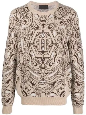 Philipp Plein Paisley-print Cashmere-silk Jumper - Neutrals