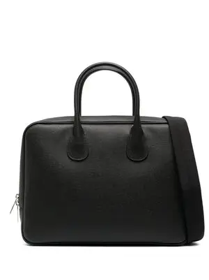 VALEXTRA Grained-texture Leather Laptop Bag - Black