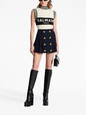 Balmain Button-detail Pleated Mini Skirt