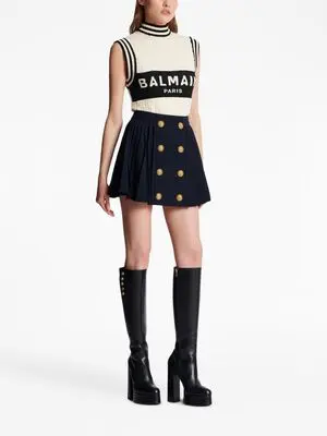 Balmain Button-detail Pleated Mini Skirt