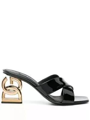 Dolce & Gabbana Patent Leather Mules With Chain Detail - Black