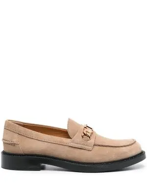 TOD'S Logo-plaque Leather Loafers - Neutrals