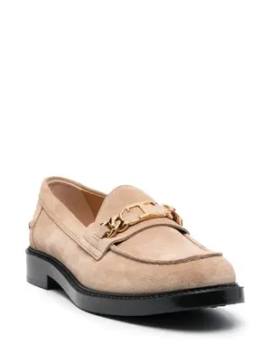 TOD'S Logo-plaque Leather Loafers - Neutrals