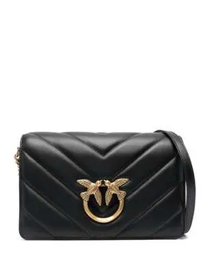 Pinko Love Quilted Leather Shoulder Bag - Black