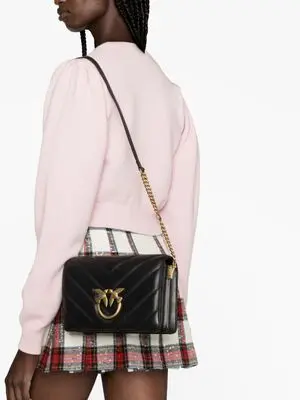 Pinko Love Quilted Leather Shoulder Bag - Black
