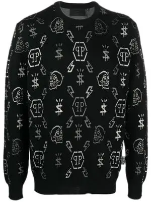 Philipp Plein Ls Jacquard Monogram Jumper