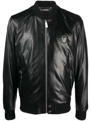Philipp Plein Skull Leather Bomber Jacket