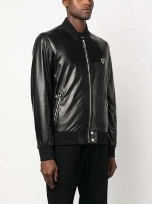 Philipp Plein Skull Leather Bomber Jacket