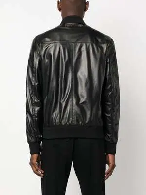 Philipp Plein Skull Leather Bomber Jacket