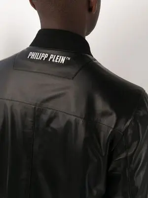 Philipp Plein Skull Leather Bomber Jacket