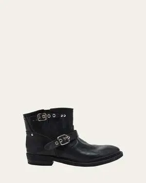 GOLDEN GOOSE Leather Buckle Short Biker Boots - Black