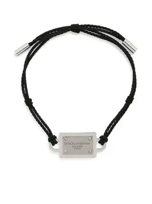 Dolce & Gabbana Logo-plaque Cord Bracelet - Silver