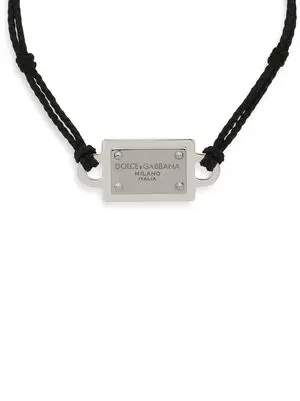Dolce & Gabbana Logo-plaque Cord Bracelet - Silver