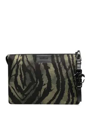 Roberto Cavalli Tiger-print Leather Pouch - Black