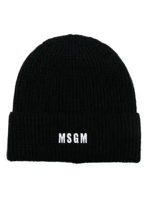 MSGM MSGM Logo-Embroidered Ribbed-Knit Beanie Black