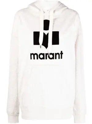 MARANT ETOILE Logo Print Cotton Blend Hoodie - Neutrals
