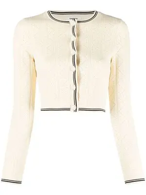 Sandro Perforated Cropped Cardigan With Contrasting Trim - Neutrals