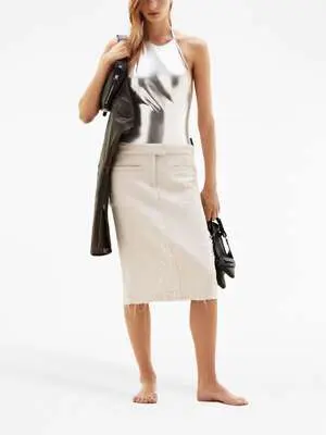 COURREGES Logo-embroidered Metallic-effect Bodysuit