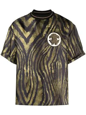 Roberto Cavalli Tiger-print Logo-patch Silk T-shirt