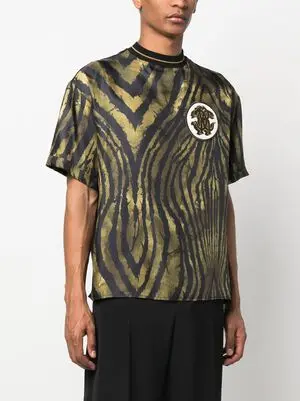 Roberto Cavalli Tiger-print Logo-patch Silk T-shirt